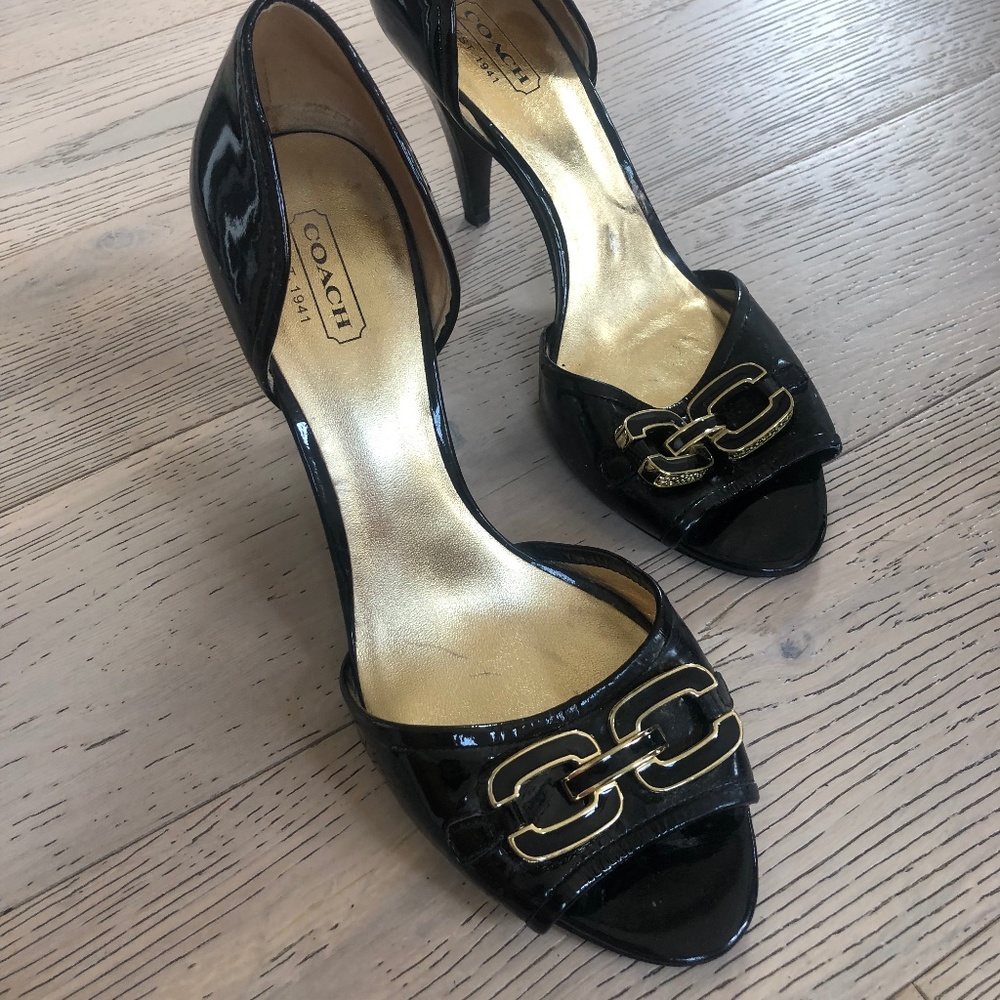 Coach Peep Toe Patent Leather Pumps - Gem
